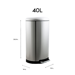 Organize It All 40 L Half Round Step Pedal Trash Bin | Dimensions: 15.75” x 14.17” x 26.4” | Holds 40 Liter | Step Pedal | Hands Free | Finger Proof | Stainless Steel