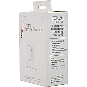 Legrand, Smart Dimmer Switch, Apple Homekit, Remote Accessory, Quick Setup On iOS (iPhone or iPad), No Hub Required, HKRL60, Requires HKRL50WH to Operate