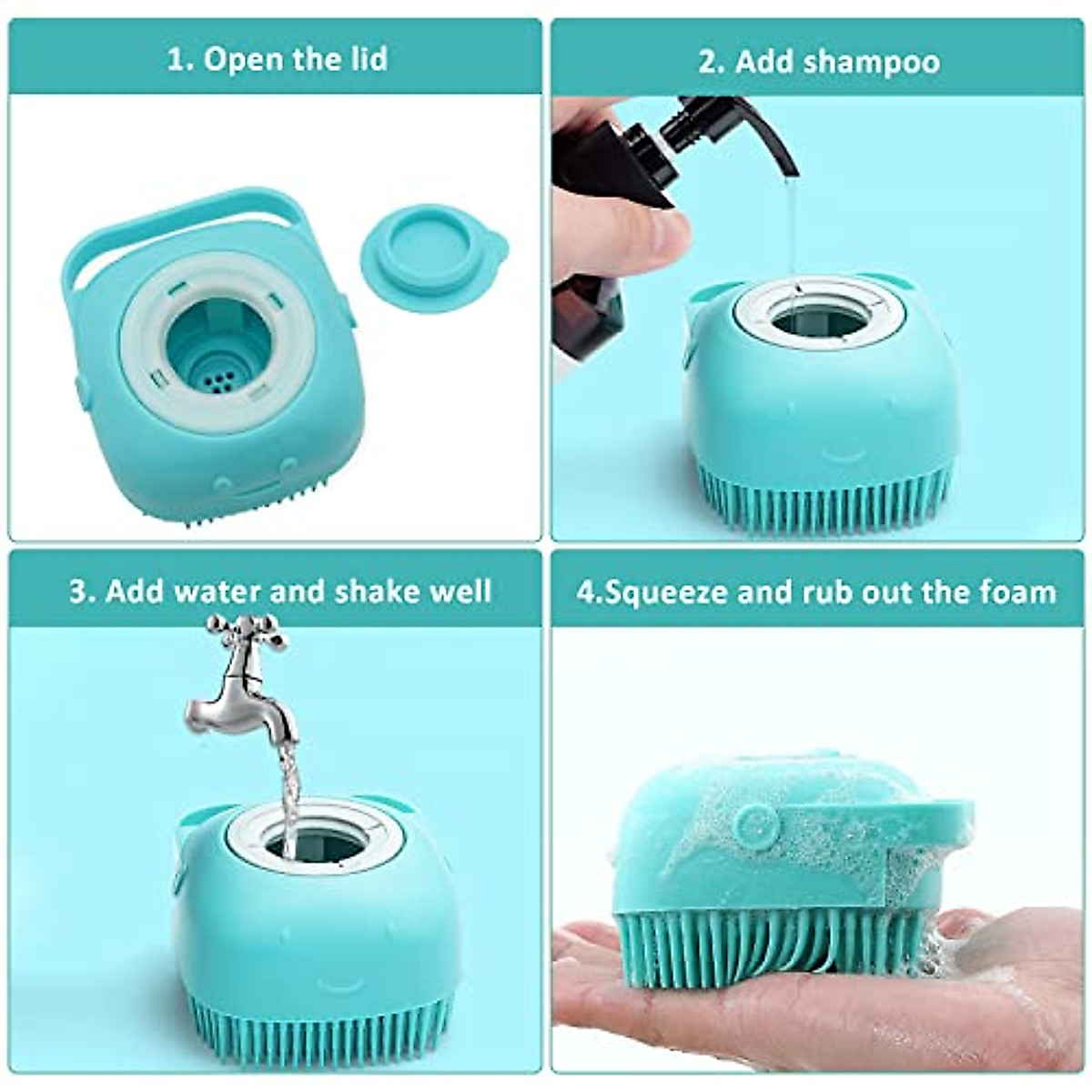 Dog Bath Brush, Soft Silicone Rubber Dog Grooming Brush Pet Massage Brush Shampoo Dispenserfor Short Long Haired Dogs and Cats Washing Shower(blue)