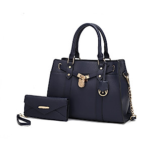 MKF Crossbody Tote Bag for Women & Wristlet Wallet Purse Set – PU Leather Top-Handle Satchel Shoulder Handbag Navy