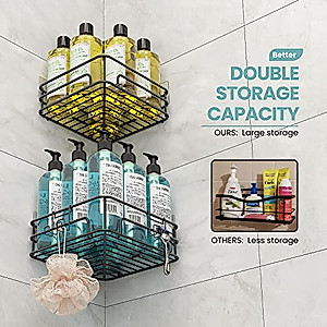 EZFurni Shower Caddy Corner, 3 Pack Shower Organizer Corner, Rustproof Shower Shelf for Inside Shower, Strong Adhesive Shower Racks with Razor Holders, Roomy Shower Storage for Bathroom, Black