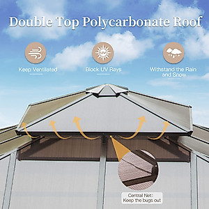 Domi Outdoor Living 12’ x 12’ Hardtop Gazebo, Outdoor Aluminum Frame Canopy with Polycarbonate Double Roof, Outdoor Permanent Metal Pavilion with Curtains and Netting for Patio, Backyard and Lawn