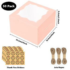 GUIFIER 50 Pack Small Bakery Boxes 4x4x2.5 Inches, Mini Cake Boxes Paper Cookie Boxes, 4 inch Desserts Boxes, Party Favor Boxes for Pastries, Cupcakes, Donuts, Chocolate, Strawberries, Candy (Pink)