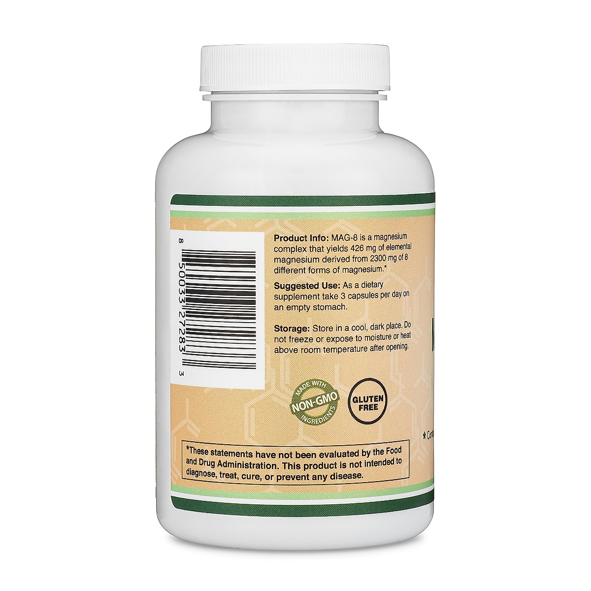 Magnesium Complex Supplement 180 Capsules (436mg Elemental Magnesium Provided by 2,300mg of Eight Different Forms of Magnesium) MAG-8 Provides 100% Daily Recommended Value of Magnesium by Double Wood