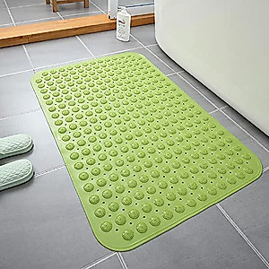 Scceatti Bathroom Rugs Quick Drying Bath Mat 32 x 16 Light Blue Bathroom Floor Mat Shower Mat Extra Large Non Slip Mat for Elderly & Kids Bathroom Drain Holes Strong Suction Cups for Bathroom Floor