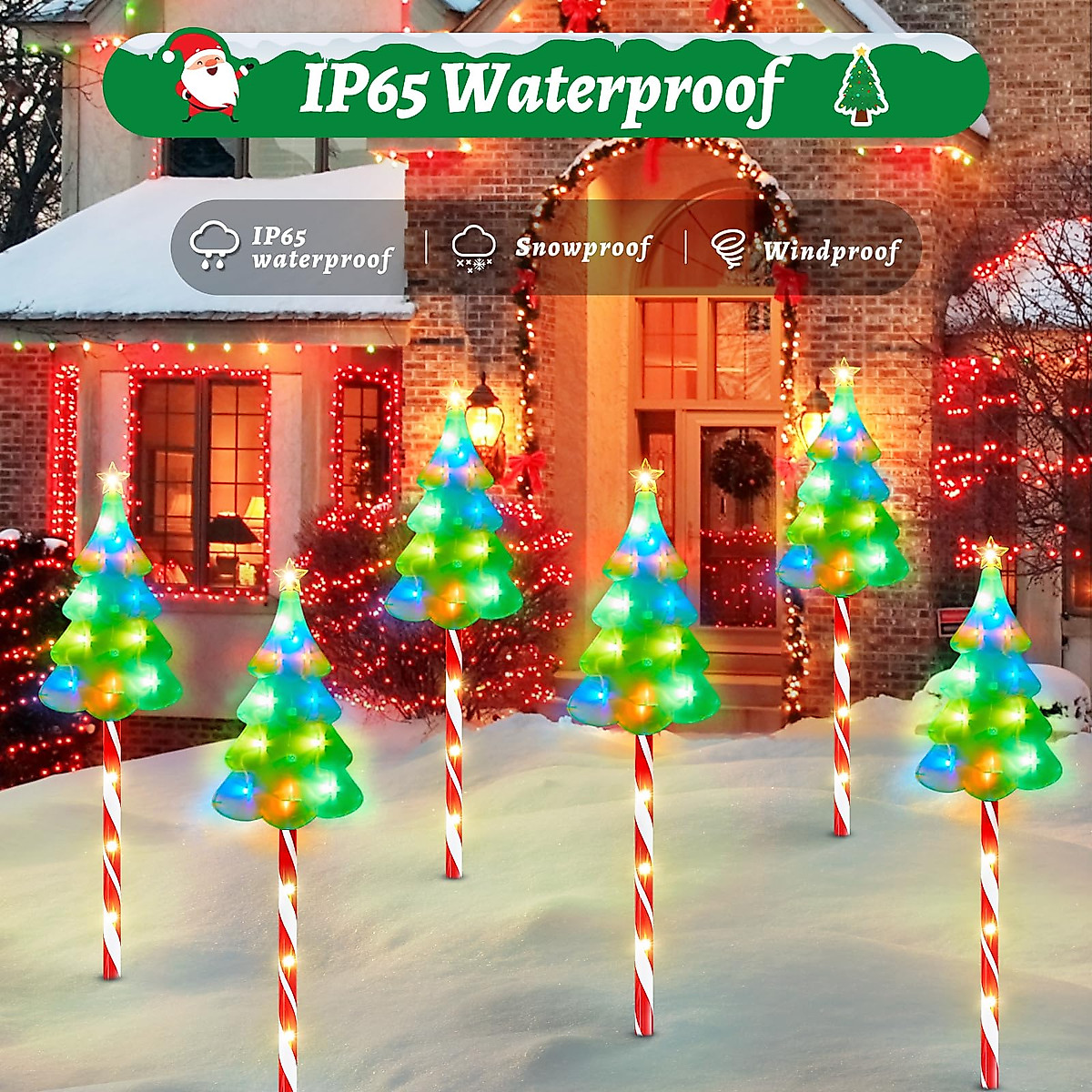 Christmas Decorations Outside Solar Christmas Tree Candy Cane Stake Lights, KOOPER 6 Pack Brighter 102 LED Solar Christmas Pathway Lights Outdoor, 8 Modes Outdoor Christmas Decoration for Xmas Decor