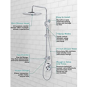 SR SUN RISE 10 Inch Shower Fixtures with 1.8 GPM Rain Showerhead and Hand Shower 27.6" Slide Bar Shower Faucet Set Complete for Easy Reach, Single Handle Design Shower Valve Include, Polished Chrome