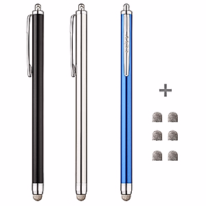 Stylus, 3 Pcs Mesh Fiber Tip Stylus Pens for Touch Screen Devices + 6 Extra Replacement Tips (Black/Silver/Dark Blue)