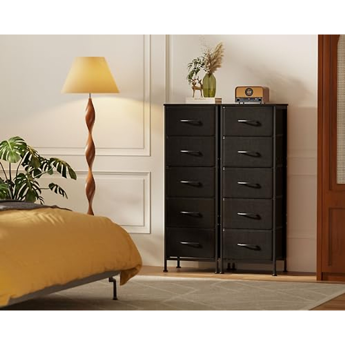 AODK Dresser for Bedroom with 5 Storage Drawers, 48" Tall Dresser Chest of Drawers Fabric Dresser with Sturdy Steel Frame, Black