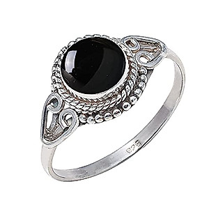 927 Sterling Silver Black Onyx Ring Size US 7 - Black Onyx Stone Gemstone Statement Ring Gift Jewellery For Girl Women