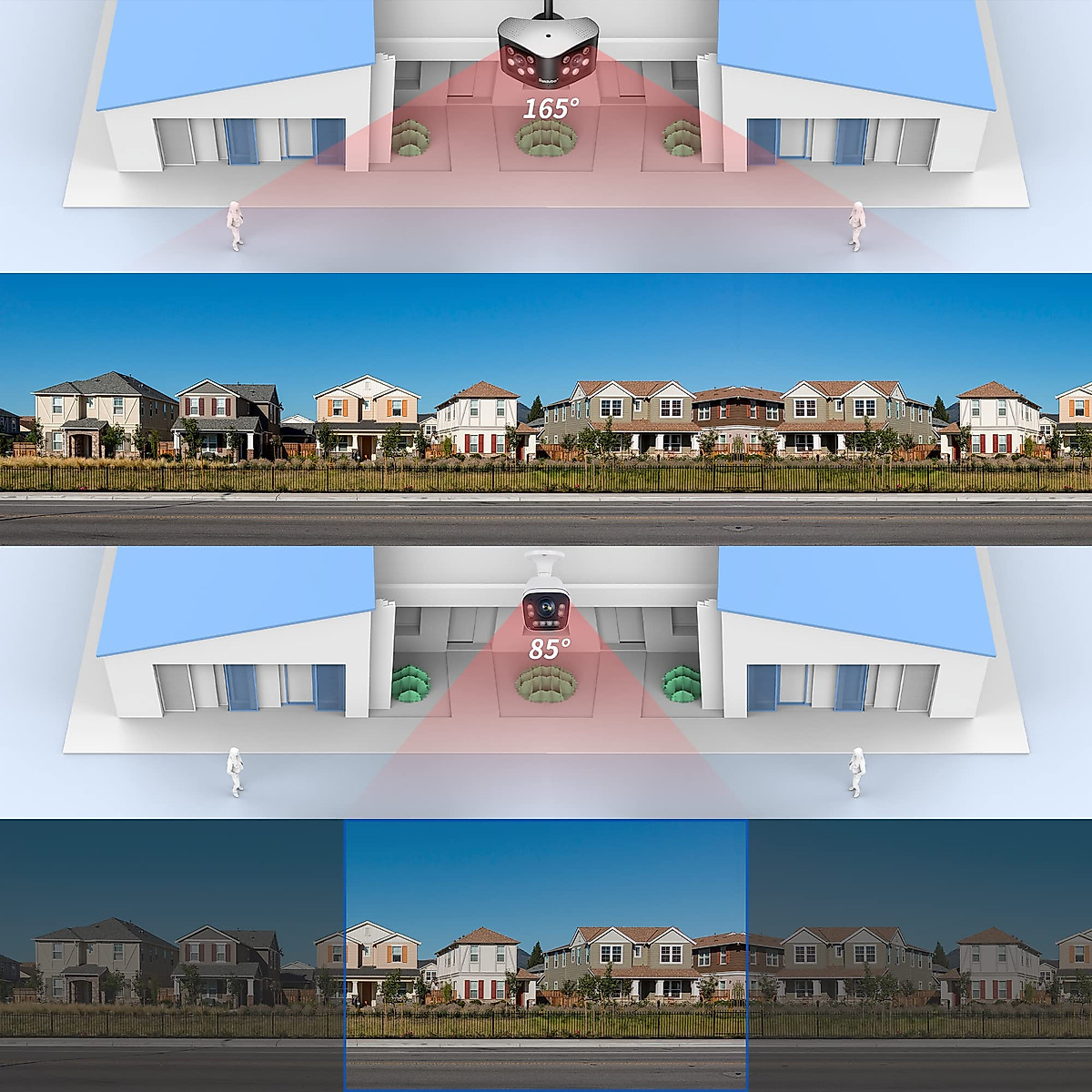 Reidubo 4K WiFi Security Cameras Outdoor with 165° Ultra-Wide Angle, Ultra-HD Dual Lens Cameras for Home Security, Two-Way Talk, Color Night Vision, IP66 Waterproof, Sound & Light Alarm