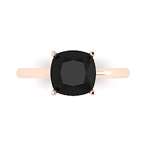 2.5 ct Cushion Cut Solitaire Natural Black Onyx Engagement Wedding Bridal Promise Anniversary Ring 18K Rose Gold Size 4.25