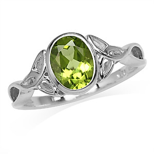 Silvershake 1.44ct. 8X6mm Natural Oval Shape Peridot 925 Sterling Silver Triquetra Celtic Knot Ring Size 9