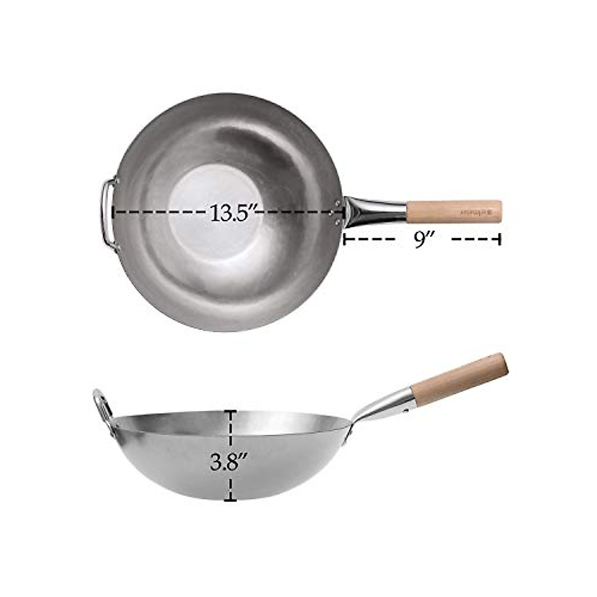 Bielmeier 14 Inch Carbon Steel Wok with Wok Ring,Woks and Stir Fry Pans with Sponge, Round Bottom Wok pan for Home and Professional Cooking…