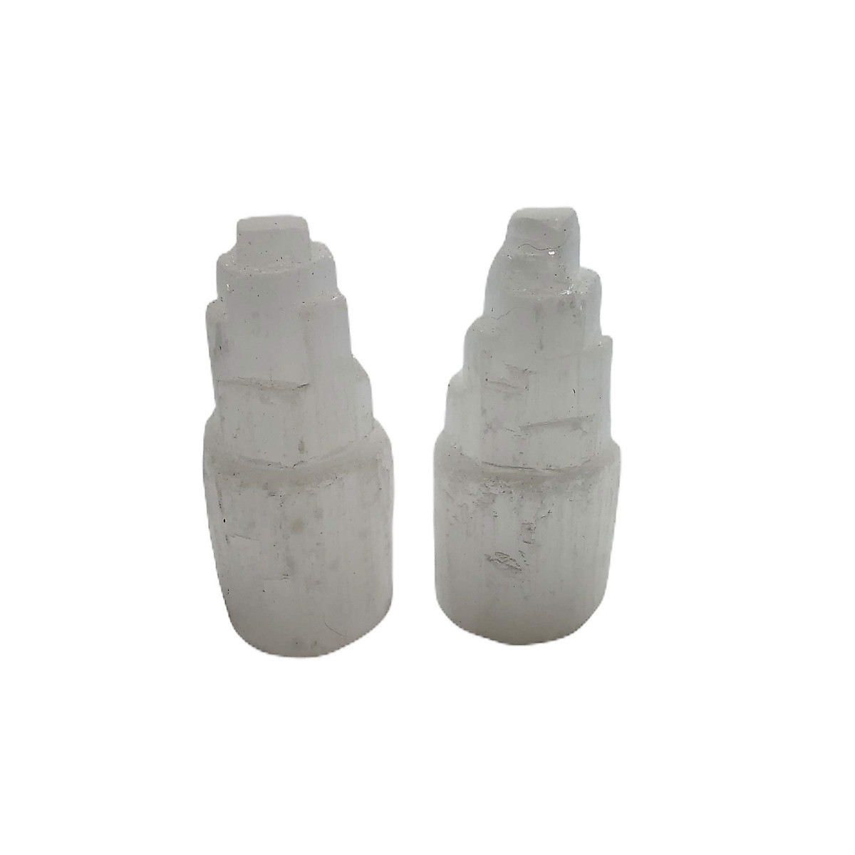 2 Selenite Natural Towers Skyscraper 4" Tall, 1 California White Sage Smudge Stick 4" and 1 Palo Santo Stick from Perú - Salvia- Protection from Negative Energy Reiki Chakra Crystal Healing