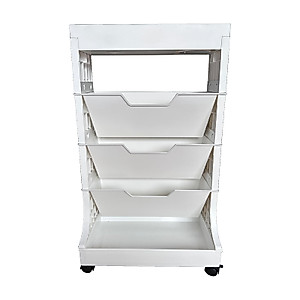 Drcoevo 5 Tier Rolling Book Utility Cart, Removable Movable Bookshelf Organizer with Wheels, Storage Book Shelves, Book Rack, Mobile White Bookcase for Study in Classroom Home School Office