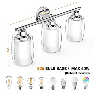 CT CAPETRONIX 3-Light Bathroom Light Fixture, 19 Inches Chrome Vanity Lights, with Double Layer Anti-Glare Lamp Shade, Modern Wall Sconce Lighting for Bathroom, Mirror, Bedroom, Living Room, Hallway