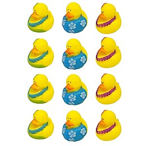 Cool Rubber Ducks (2") Standard Size. (12 Pack) Cute Duck Bath Tub Pool Toys. (Luau Rubber Duckies)