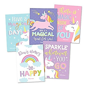 25 Unicorn School Lunch Box Notes For Kids, Inspirational Motivational Cards Boys Girls From Mom, Encouraging Student Children Teens, Thinking of You Positive Affirmation Encouragement Lol Fun Love