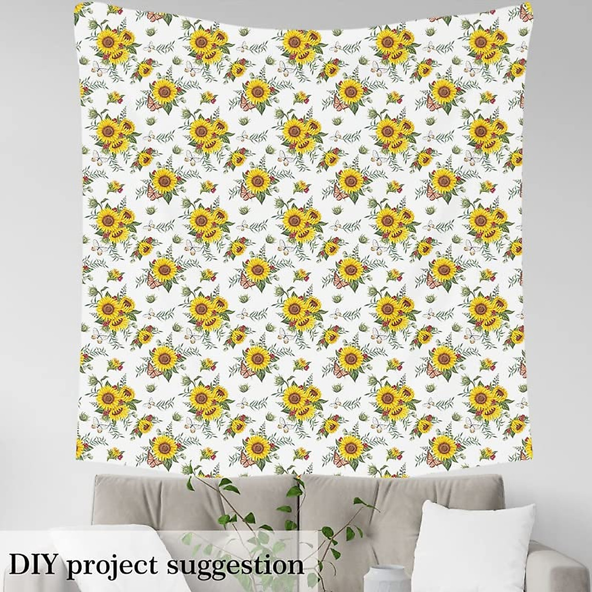 Feelyou Sunflower Fabric by The Yard, Floral Print Upholstery Fabric for Chairs, Yellow Flowers Pattern Botanical Decorative Fabric for Upholstery and Home DIY Projects, 1 Yard, Yellow White