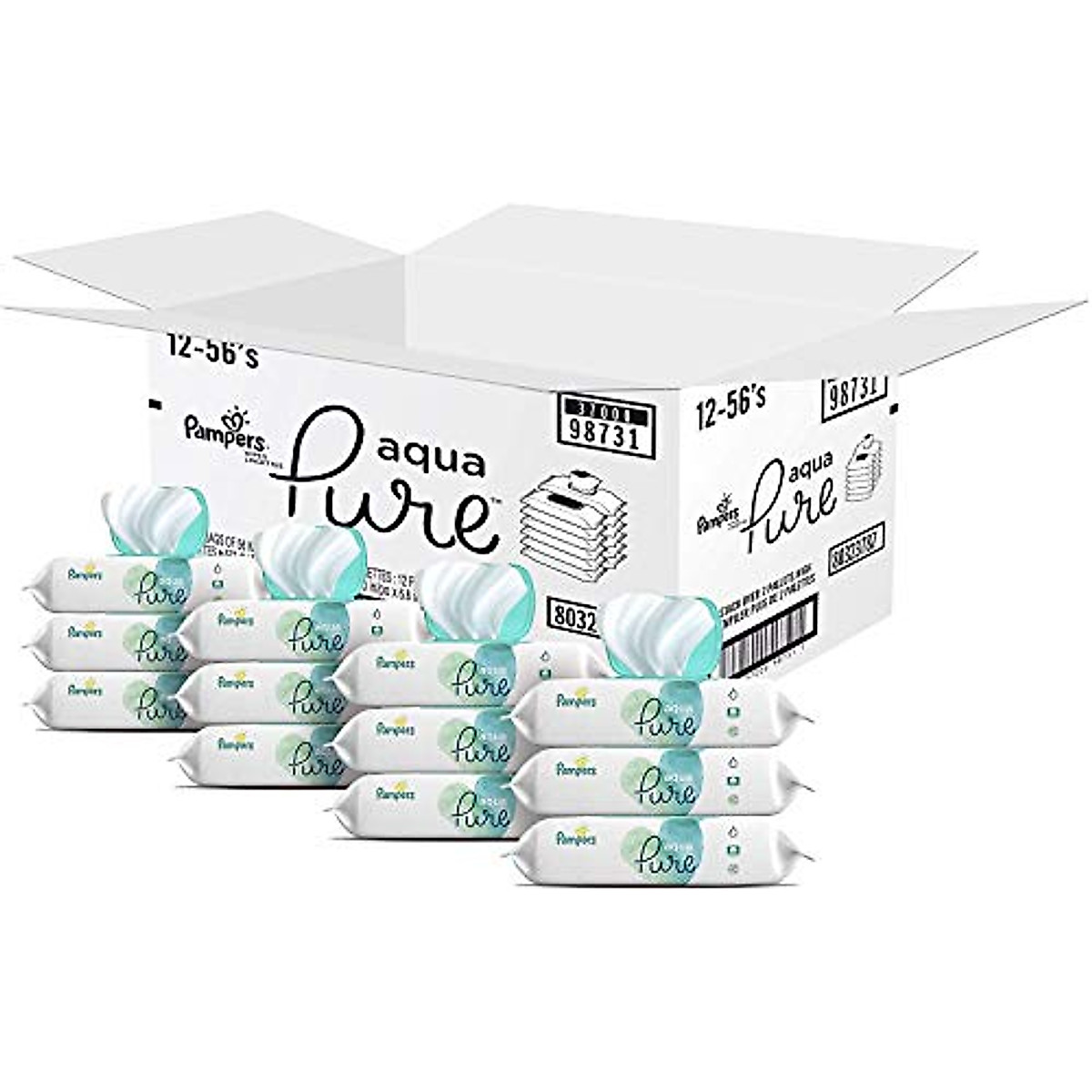 Baby Wipes, Pampers Aqua Pure Sensitive Water Baby Diaper Wipes, Hypoallergenic and Unscented, 56 Count (Pack of 12)