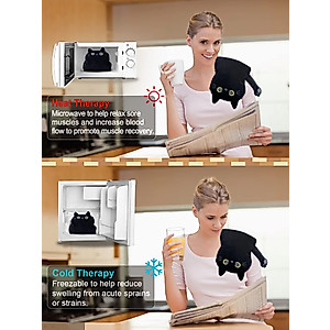 Large Microwave Heating Pad with Washable Cover 21 * 12" Microwavable Heating Pads for Cramps, Back, Neck Shoulder Pain Relief, Cordless Weighted Moist Heat Pack, Black Cat