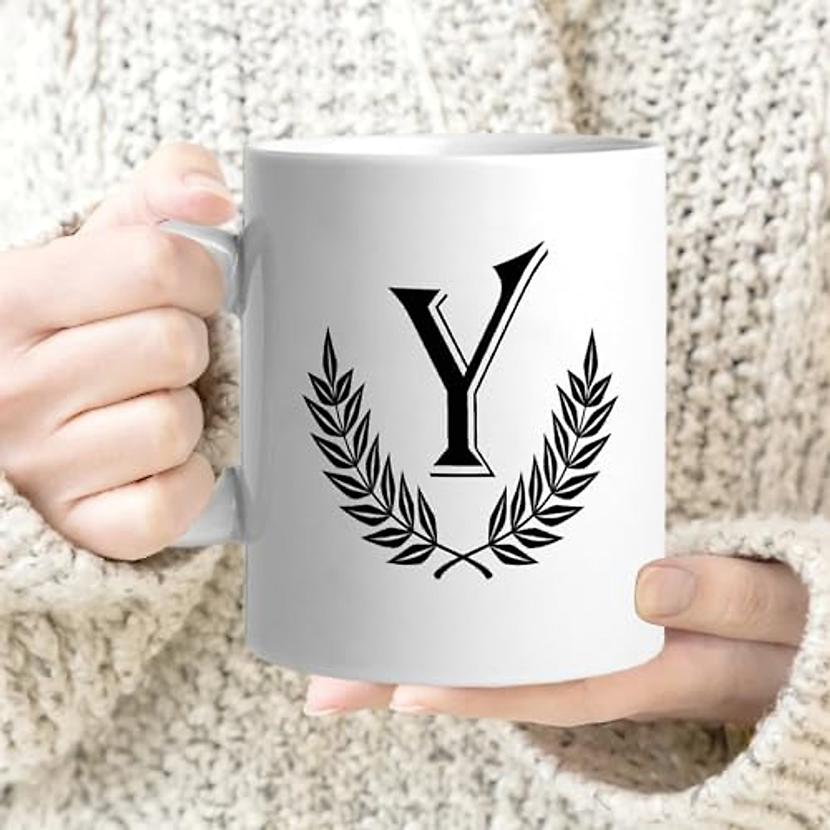 ENEDNATE Funny White Ceramic Coffee Mug 11oz Letter Initial Monogram Alphabet Y Coffee Cup Humorous Tea Milk Juice Mug Novelty Gifts for Colleagues Girl Boy Dad Mom