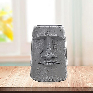 Fenteer 1PC Resin Easter Island Statue Decor Massive Megalith Retro Style Antique Roman Portrait Moai Head Sculpture for Home Office Bedroom Desktop Ornament - Gray H