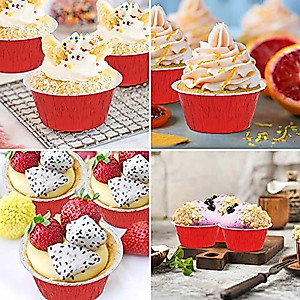 Aluminum Foil Baking Cups, Mateebake 4 Oz Disposable Ramekin Aluminum Cupcake liners, Red Foil Baking Cups Muffin Liners for Cupcake, Baking, Egg Tart, Pudding, Creme Brulee (150 Pcs)