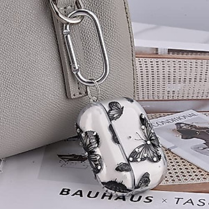 Worryfree Gadgets Case Compatible with Apple AirPods Pro Case Stylish TPU Cover Full Protective Pro Charging Case Skin Cover with Keychain, Black Butterfly