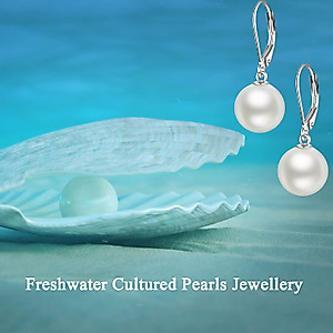 925 Sterling Silver Pearl Leverback Earrings Dangle Drop Jewelry Gifts for Women (Pearl)