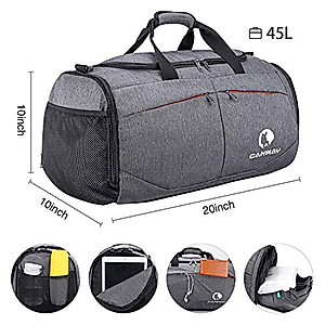 Canway Sports Gym Bag, Travel Duffel bag with Wet Pocket & Shoes Compartment for men women, 45L, Lightweight
