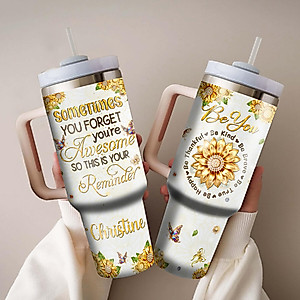 WAZONE Personalized You Forget That You’re Awesome 40oz Tumbler with Handle and Straw Insulated Travel Mug Stainless Steel Sun Flower Inspirational Sayings Holiday Gift Idea for Women Girl