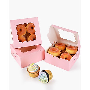 qiqee Pink Bakery Box with Window 60packs 6x6x3 Pink Cookie Boxes Pastry Box for Wedding Favor Birthday ＆ Party