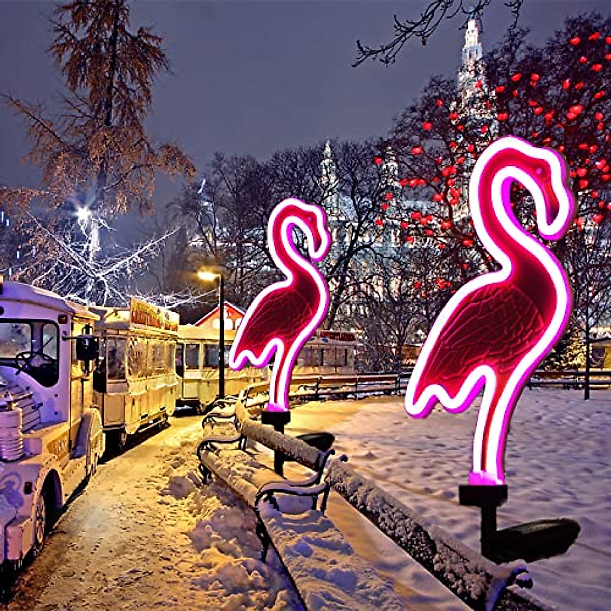 Solar Flamingo Pink Neon Light - 2Pack 42 inch Metal Garden Stake Lights, Flamingo Gifts for Women Path Lighting for Yard Lawn Patio Walkway Decor
