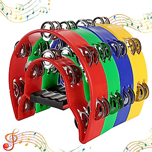EOEXN 4 Pack Half Moon Tambourine for Adults Tamborines Musical Instrument Percussion Instruments Tambourine Double Row Plastic Music Rhythm Tambourine for KTV Party Colorful