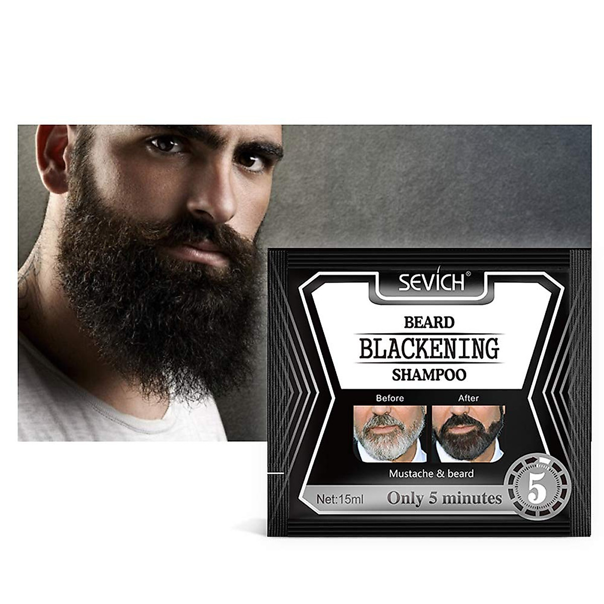 SEVICH Black Beard Dye Shampoo, Beard Care Repair Grey Cover Mustache Conditioner Softener, Fragrance Free