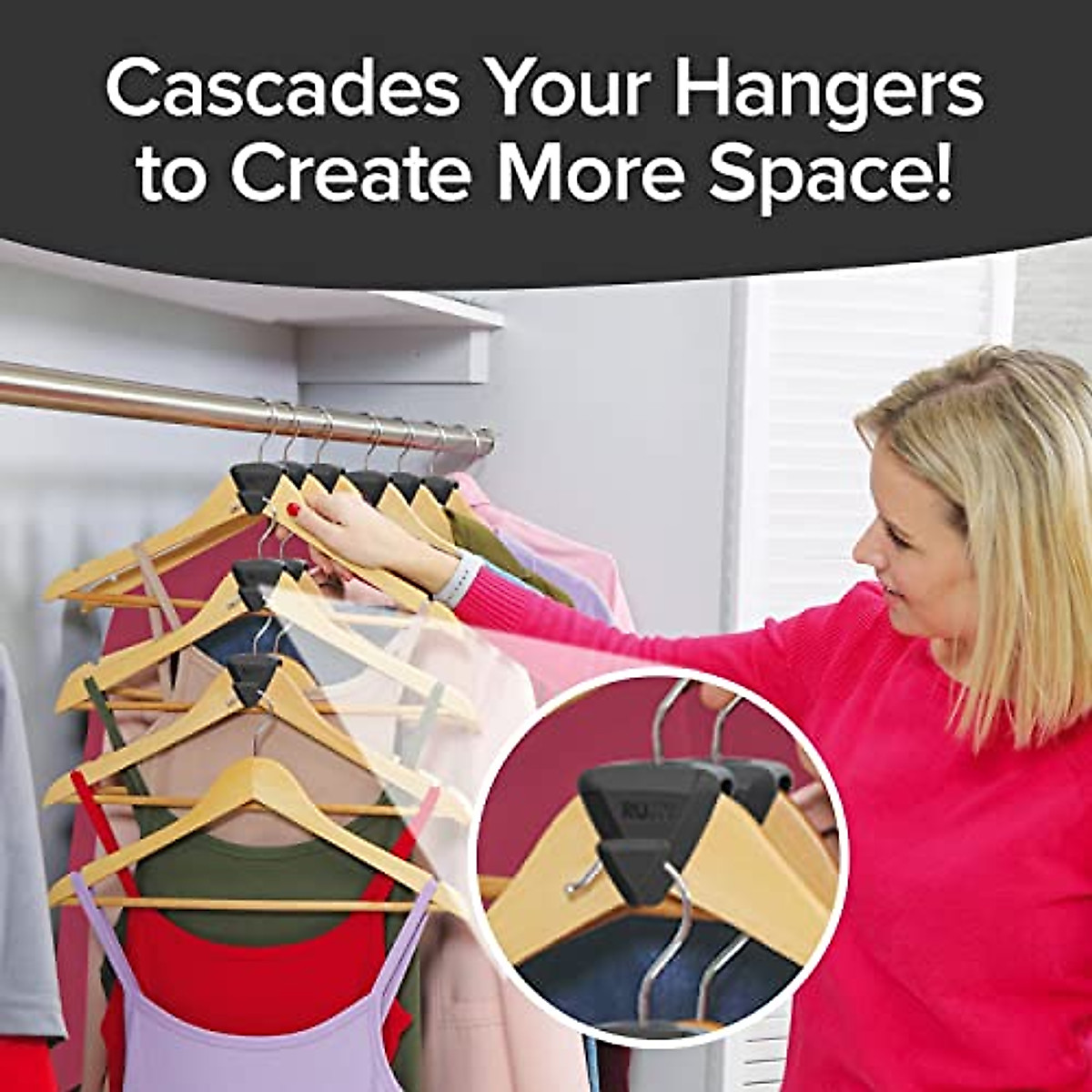 Ruby Space Triangles Original AS-SEEN-ON-TV, 8 Pack, Ultra- Premium Hanger Hooks Triple Closet Space 144 PC Value Pack, Black