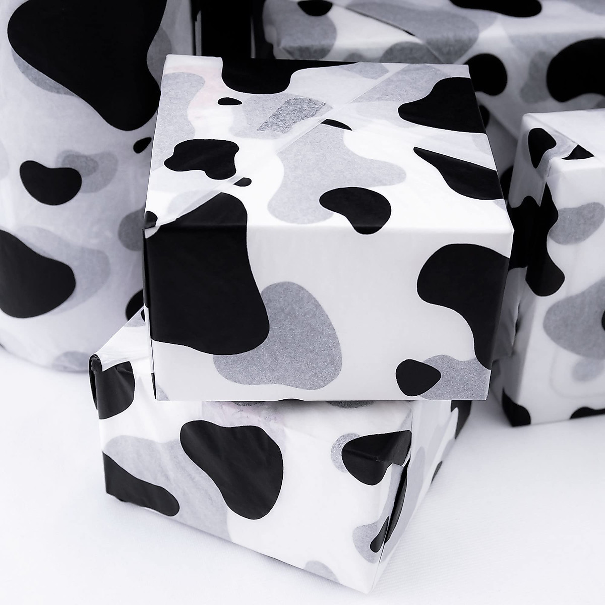 100 Sheets Cow Print Tissue Paper Bulk,Cow Print Tissue Paper for Gift Bags,Black and White Cow Print Tissue Paper for Cow Party ,14 x 20 inch