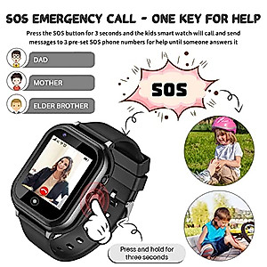 cjc 4G Smart Watch for Kids with SIM Card , Kids Phone Smartwatch GPS Position , Call Voice & Video Chat, SOS, WiFi, Music，Watch with Lanyard for Children Ages 3-12 Ship from US (Black)