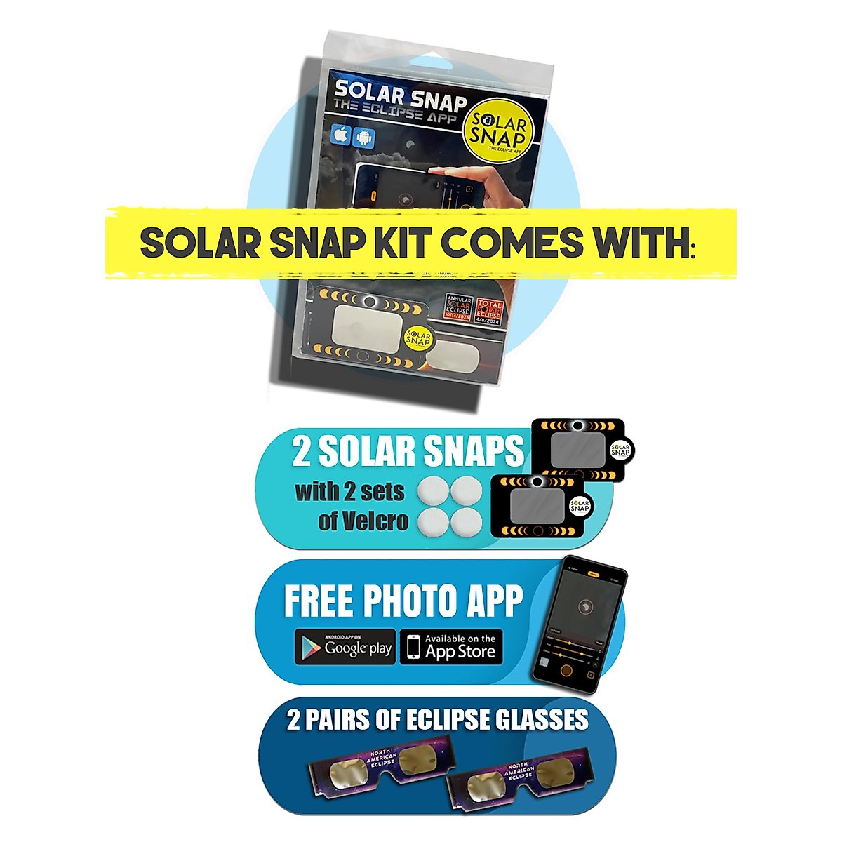 Solar Snap Eclipse App - Eclipse Photography Kit, Glasses, and App for iPhone and Android, Safe for Viewing Celestial Phenomenon