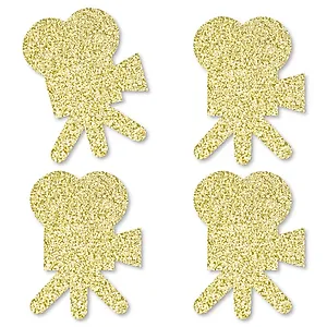 Big Dot of Happiness Gold Glitter Movie Camera - No-Mess Real Gold Glitter Cut-Outs - Red Carpet Hollywood Movie Night Party Confetti - Set of 24