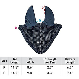 HORZE Glarus Crochet Noise Reduction Insect Protection Horse Ear Net with Elastic Ear Covers - Dark Navy - Horse