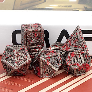 D&D Dice Set for Dungeons and Dragons, RUNFNG 7PCS Metal DND Dice Set D20 D12 D10 D8 D6 D4 D%, Blood Spatter D and D Polyhedral Dice Set for RPG Role Playing Table Game, Warhammer with Gift Box…