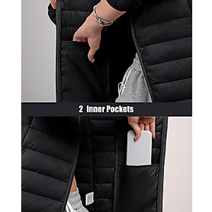 MAGCOMSEN Womens Black Jackets Ultra-light Puffer Quilted Winter 4 Pockets Long Sleeve Full-zip Padded Coat, Black XXL