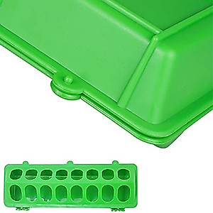 Flip Top Poultry Feeder with 16 Holes on Floor No Mess No Waste for Small Poultry Pigeon Quails Chick Ducklings Birds,2 Pieces(Yellow,Green)