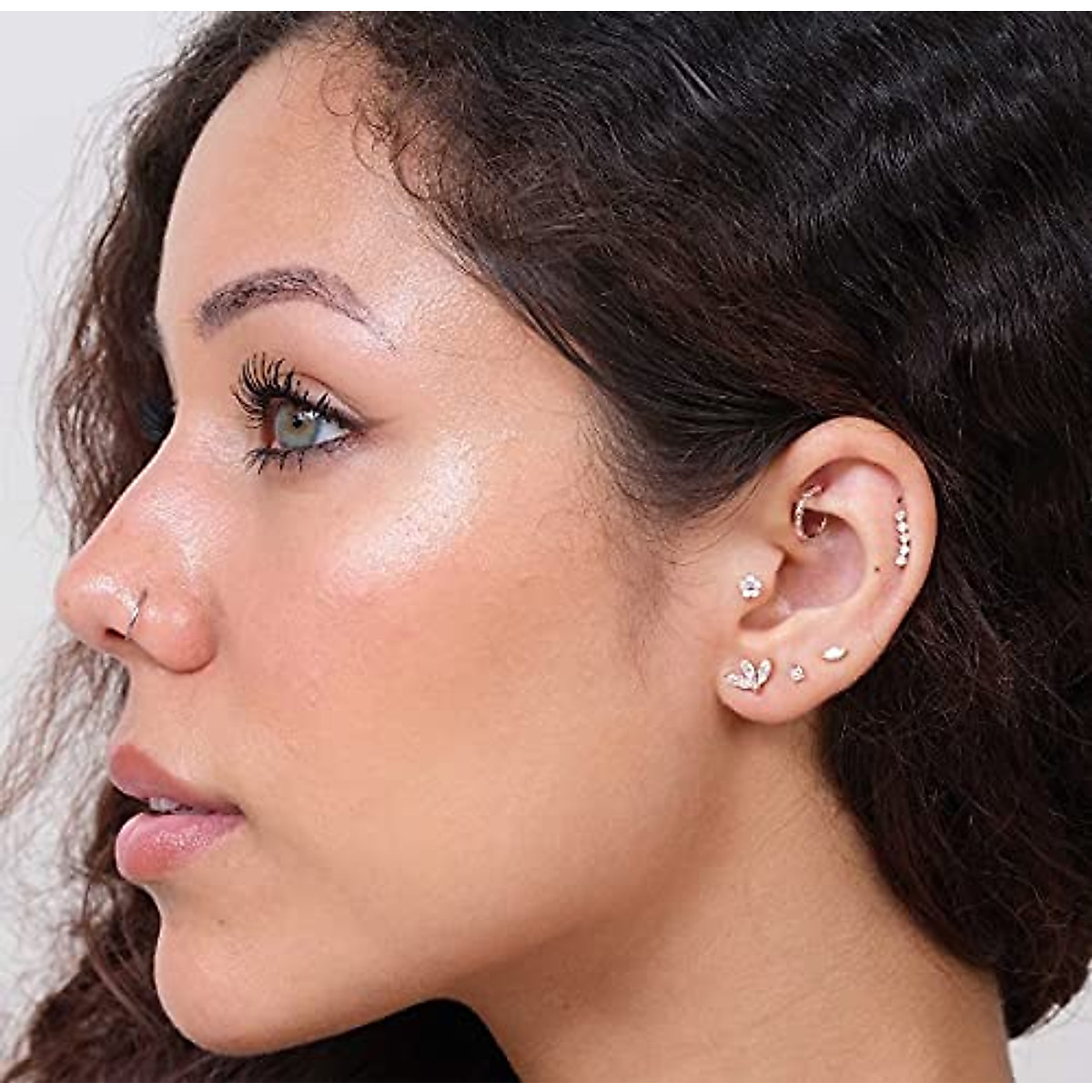 1/5 Carat Diamond Constellation Ear Crawler 14K Solid Gold Cartilage Stud Earring Helix Conch Diamond Ear Piercings Internally Threaded Flat Back (Carat 0.20ct, G-H, Clarity SI1-SI2) - Sold Separately