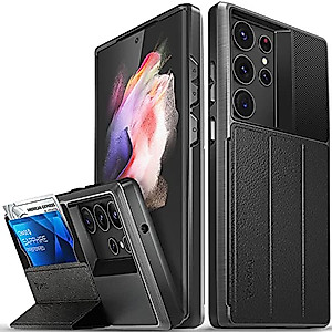 VENA vCommute Wallet Case Compatible with Samsung Galaxy S23 Ultra (2023), (Military Grade Drop Protection) Flip Leather Cover Card Slot Holder with Kickstand - Space Gray
