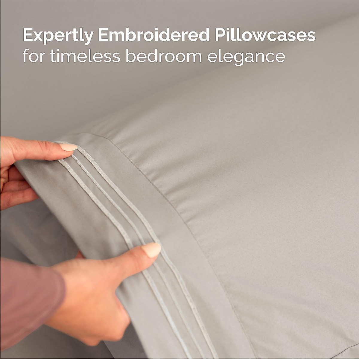 Queen Size 4 Piece Sheet Set - Comfy Breathable & Cooling Bed Sheets Set - Hotel Luxury Bedding for Women, Men, Kids & Teens - Deep Pockets, Easy-Fit, Super Soft & Wrinkle Free - Oeko-Tex - Light Grey