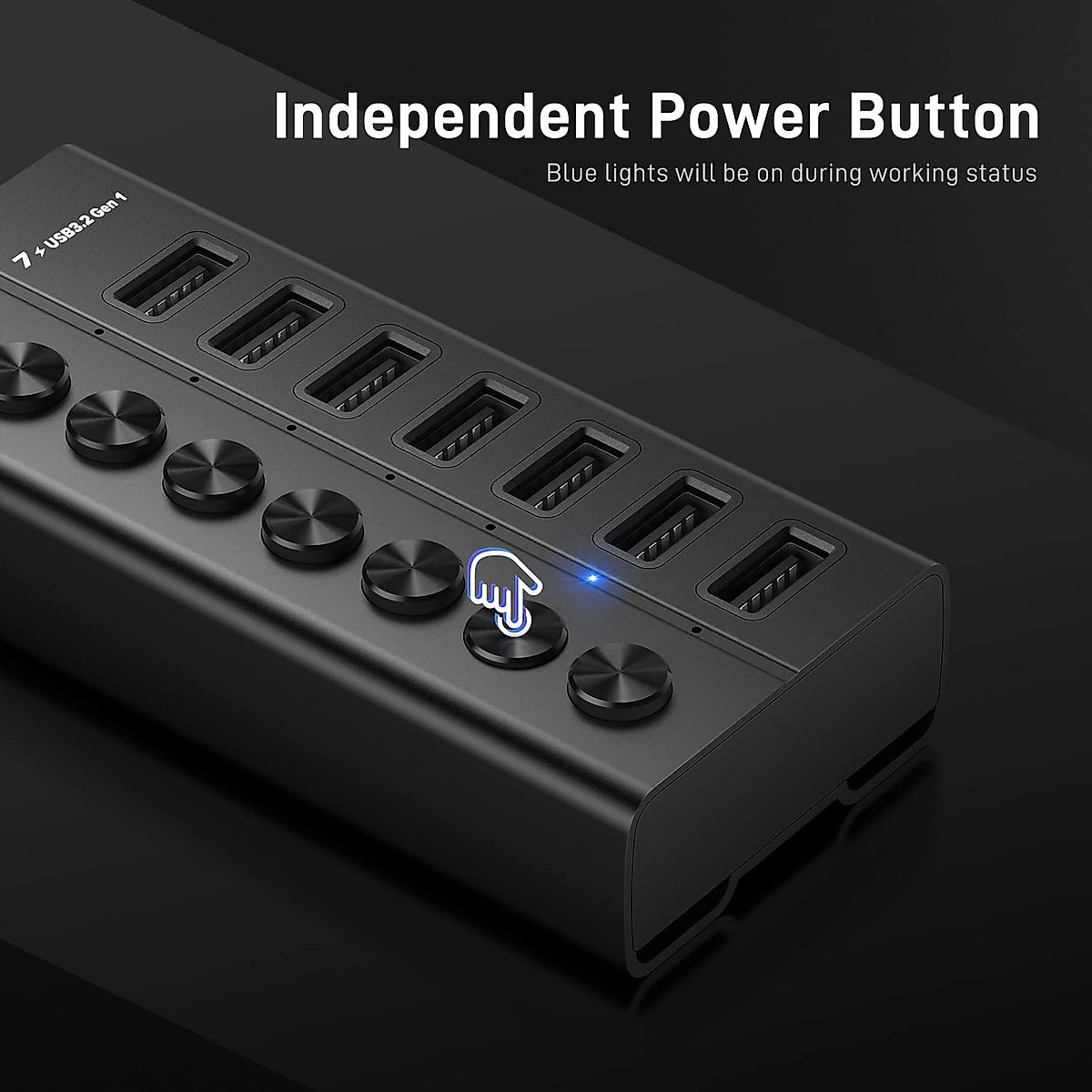FIDECO Powered 7-Port USB Hub, USB 3.2 Gen 1 Data Hub with Independent On/Off Switch, USB Splitter with USB C to C Cable, USB A to C Cable and 12V 2A Power Adapter
